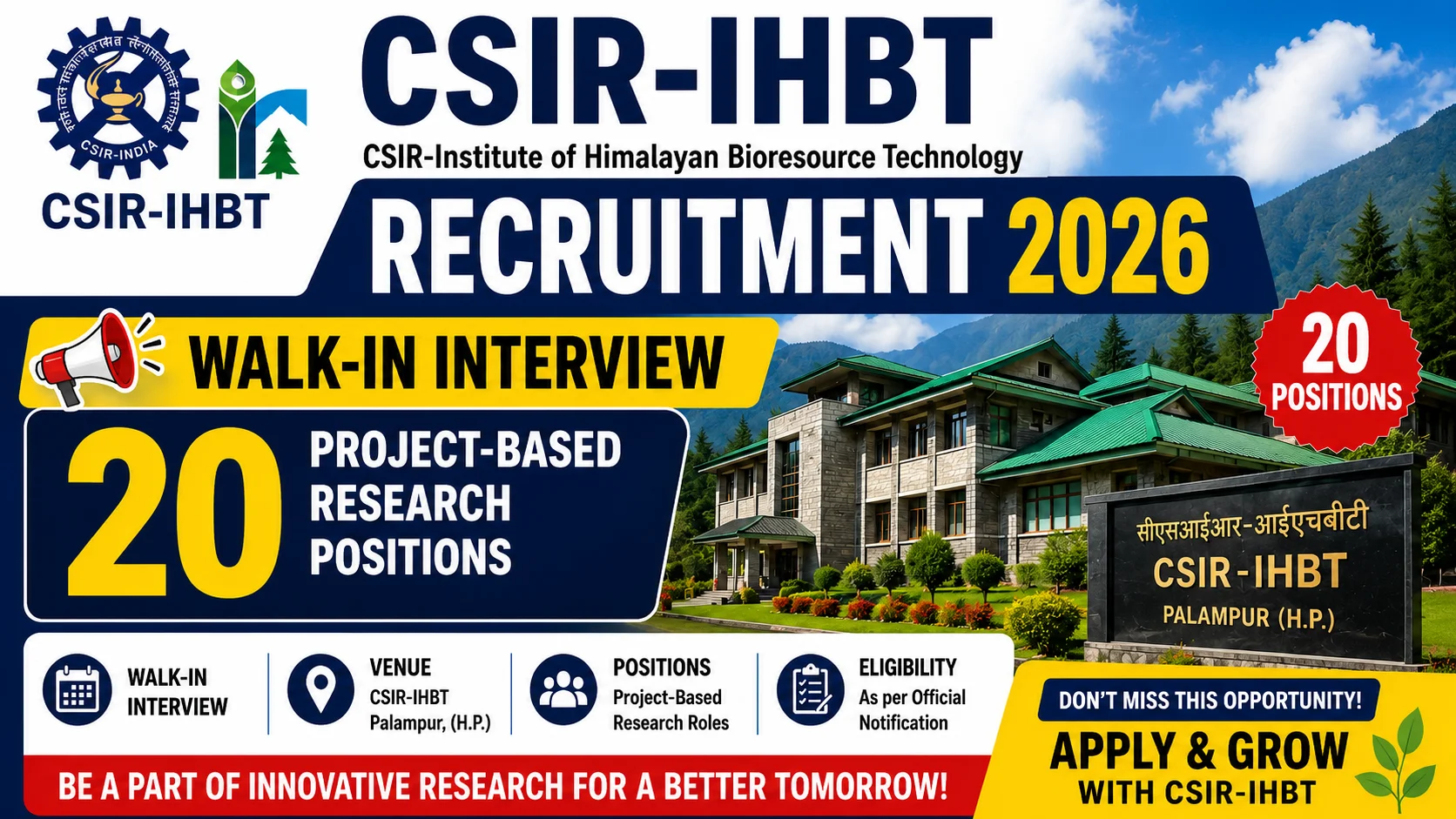 CSIR-IHBT Recruitment 2026: Walk-in Interview for 20 Project-Based ...